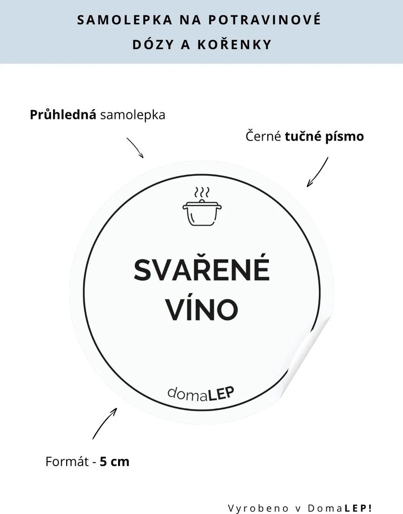 Samolepka na kořenky SVAŘENÉ VÍNO průhledná 5 cm tučné písmo