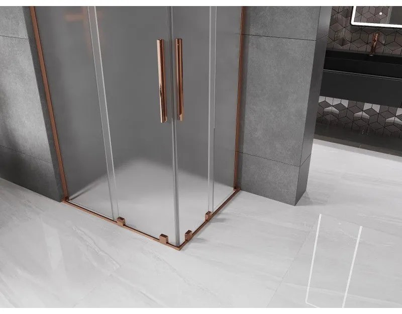 Mexen Velar L Duo, sprchový kout s posuvnými dveřmi 90 x 80 cm, 8mm sklo námraza, růžové zlato, 871-090-080-02-33-60