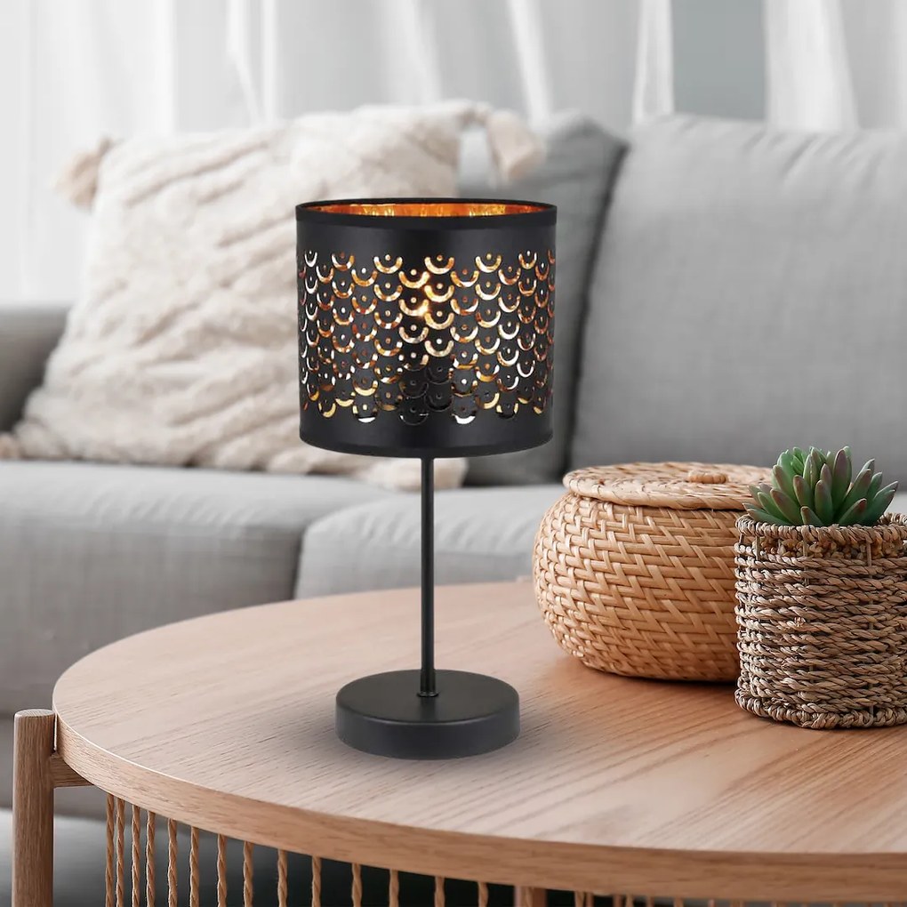 Stolní lampa Morgan, 1x plastové/černé textilní stínítko, b/g