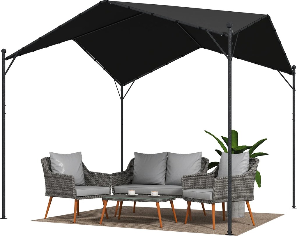 Outsunny pergola 3 x 3 m — nakloněná střecha, polyester UPF30+, pozinkovaný kovový rám, venkovní altán, terasa | Aosom