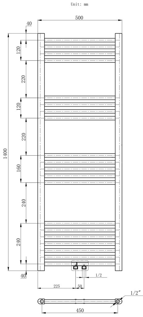 Gamma Erga Simple, topné těleso 1400x500 mm, 551 W, černá, ERG-LAV-SIMP-14050-BK