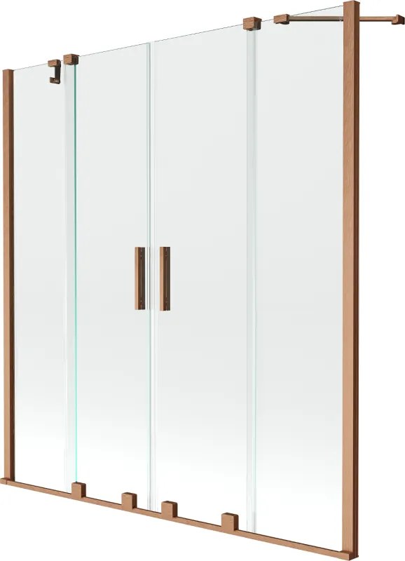 Mexen Velar Duo, 2-křídlová posuvná vanová zástěna 150 x 150 cm, 8mm čiré sklo, měděný matný profil, 896-150-000-02-65