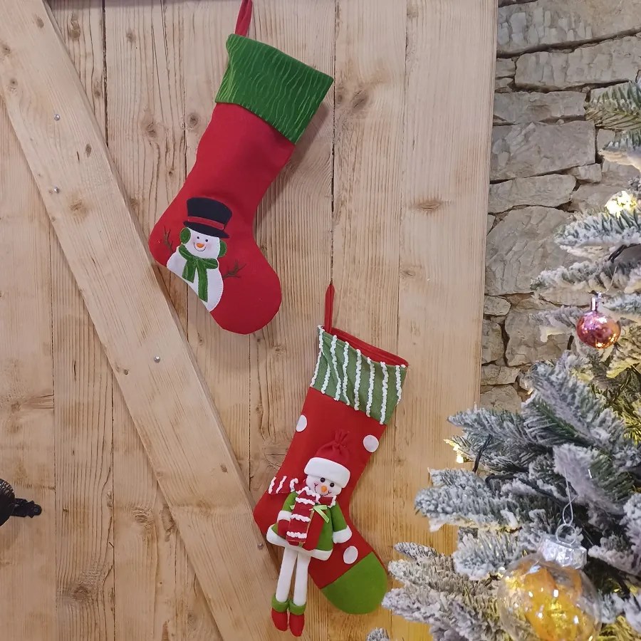 Vánoční dekorace punčocha se sněhulákem, 50 cm, látkové, interiér