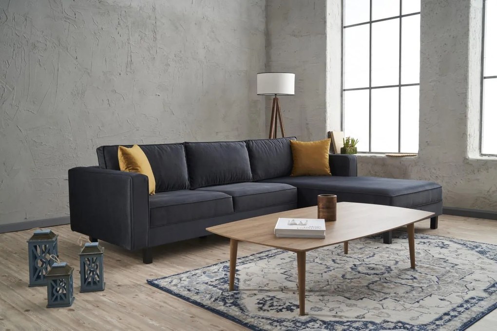 Hanah Home Sametová pohovka KALE antracit pravá 825BLC2720