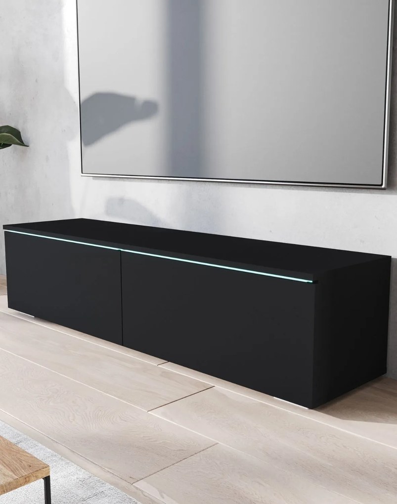 TV stolek LED 140 cm závěsný nebo stojící černý grafit Lowboard D