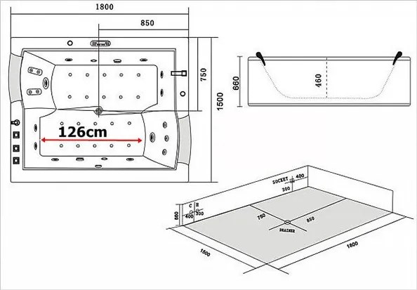 Terra Hydromasážní vana DIABLO 666 II 180x150 s ohřevem vody