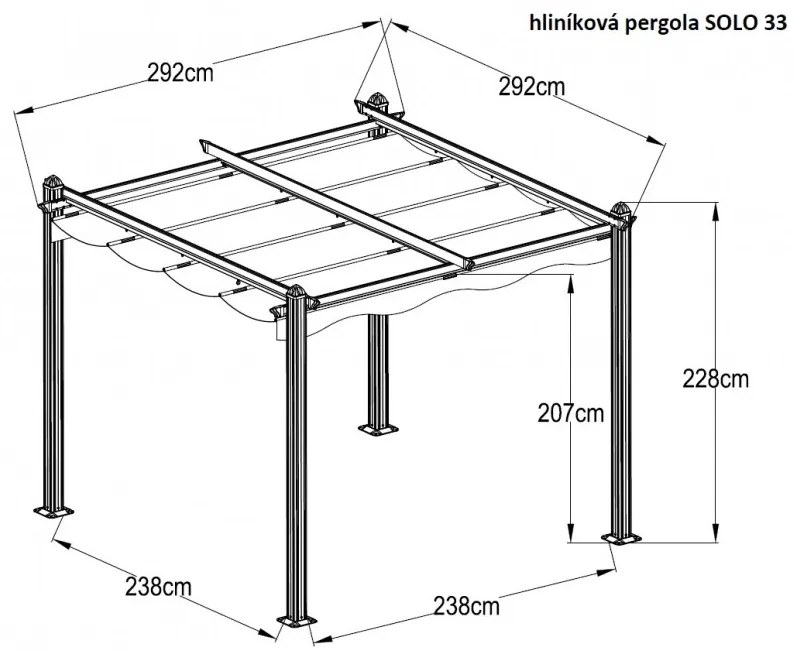 Hliníková pergola se zatahovací střechou 2,92 x 2,92 m Dekorhome