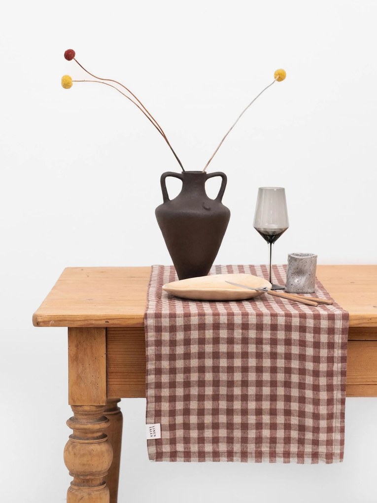 Lněný stolní běhoun Chocolate Gingham