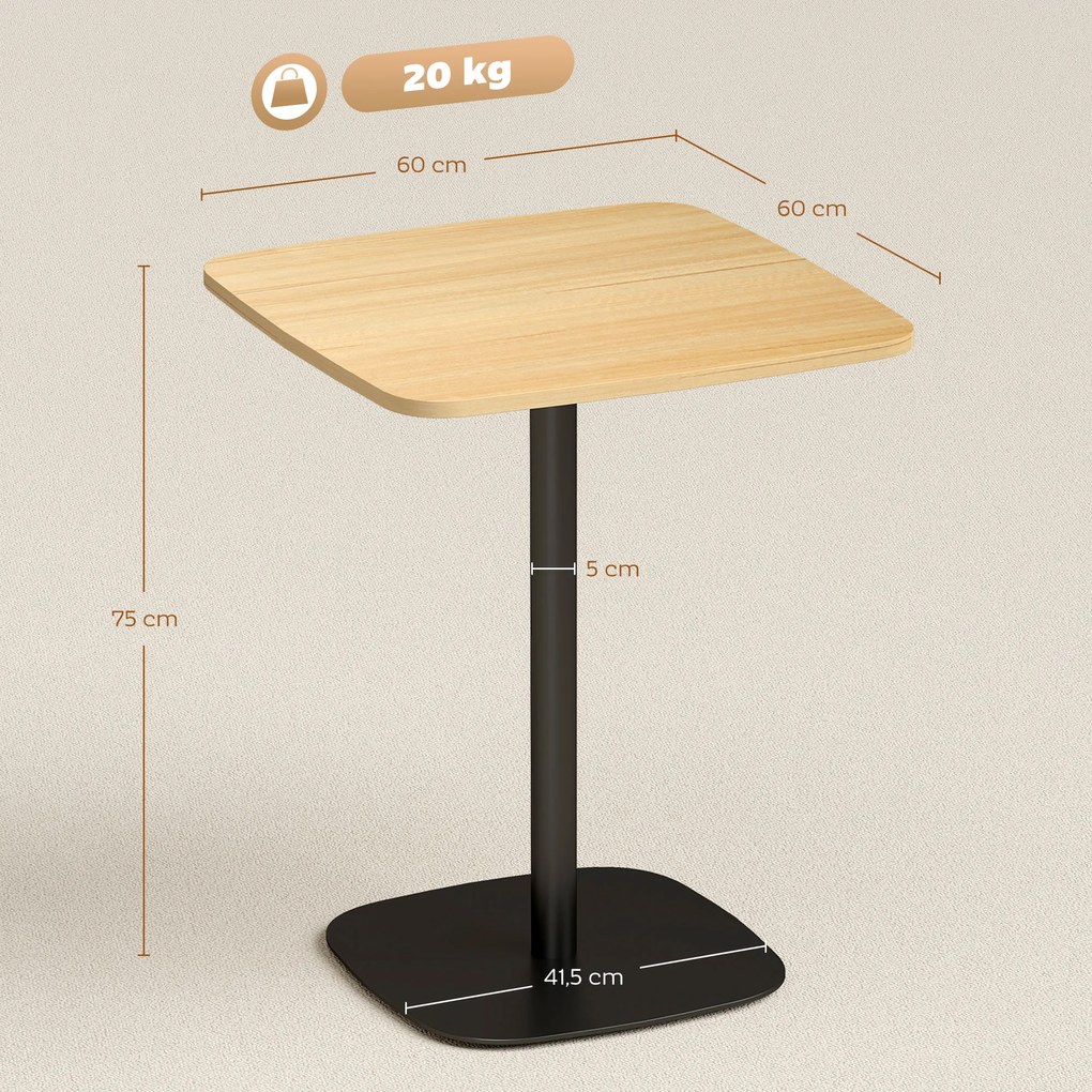 HOMCOM jídelní stůl — moderní čtvercový stůl pro 2 osoby 60 × 60 cm s ocelovou podnoží, přírodní dřevo