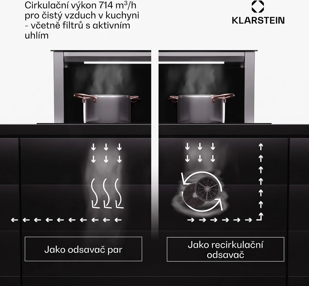 Klarstein Royal Flush Eco 75, digestoř, 75 cm, 714 m³/h, EEK A++, včetně filtrů s aktivním uhlím