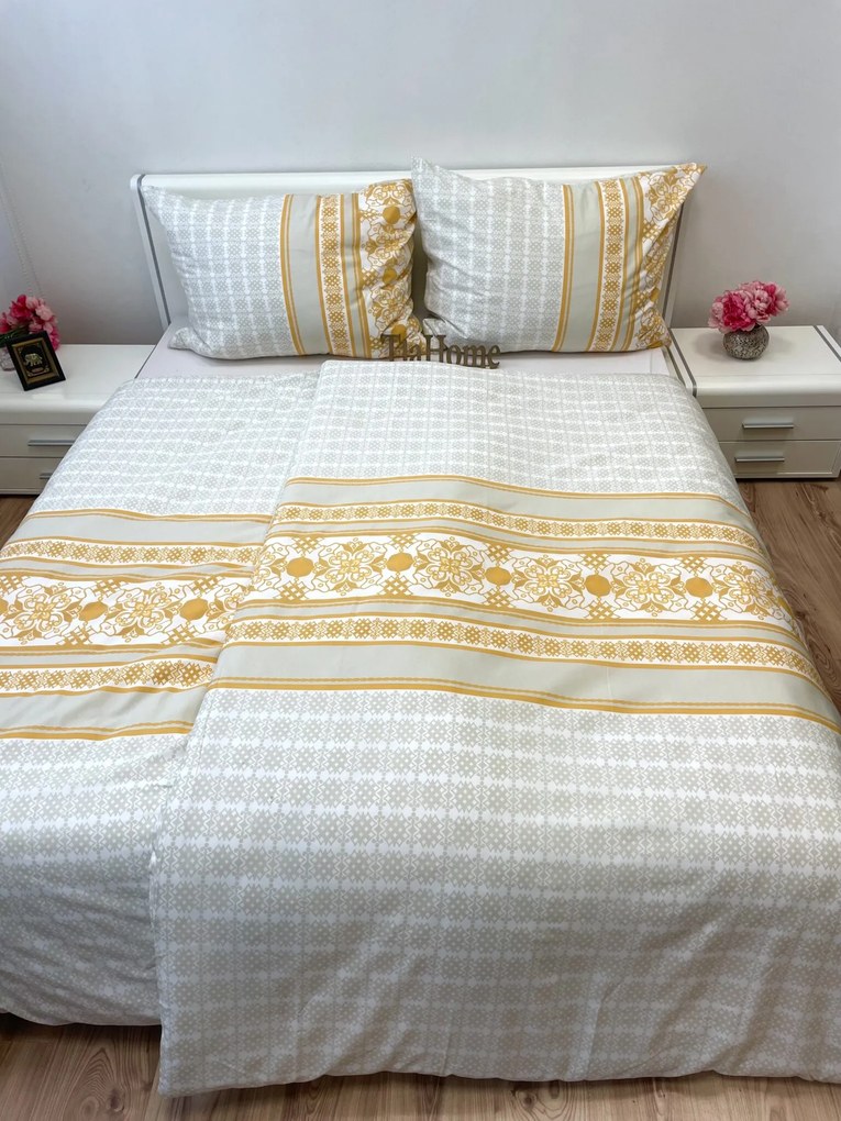 Bavlněné povlečení Angelika gold TiaHome - 1x Polštář 90x70cm, 1x Přikrývka 140x220cm