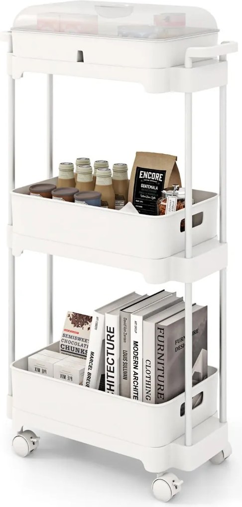 Costway 3 Tier Rolling Cart Multifunkční úložný vozík s odnímatelným krytem