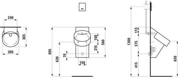 LAUFEN H8402850200001-Pisoár VAL zadní přívod, zadní odpad keramika/lesklá černá