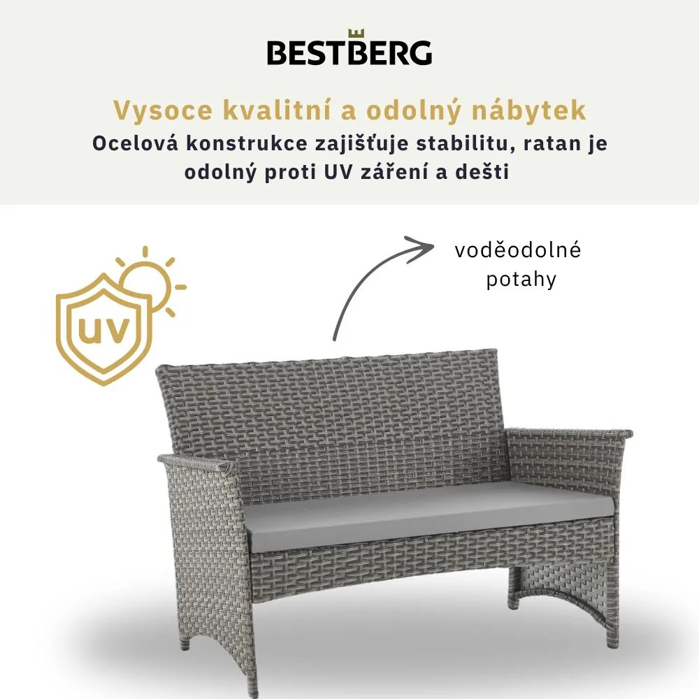 4dílná sada zahradního ratanového nábytku BestBerg Cordova BBRF-1008BG / černá/šedá