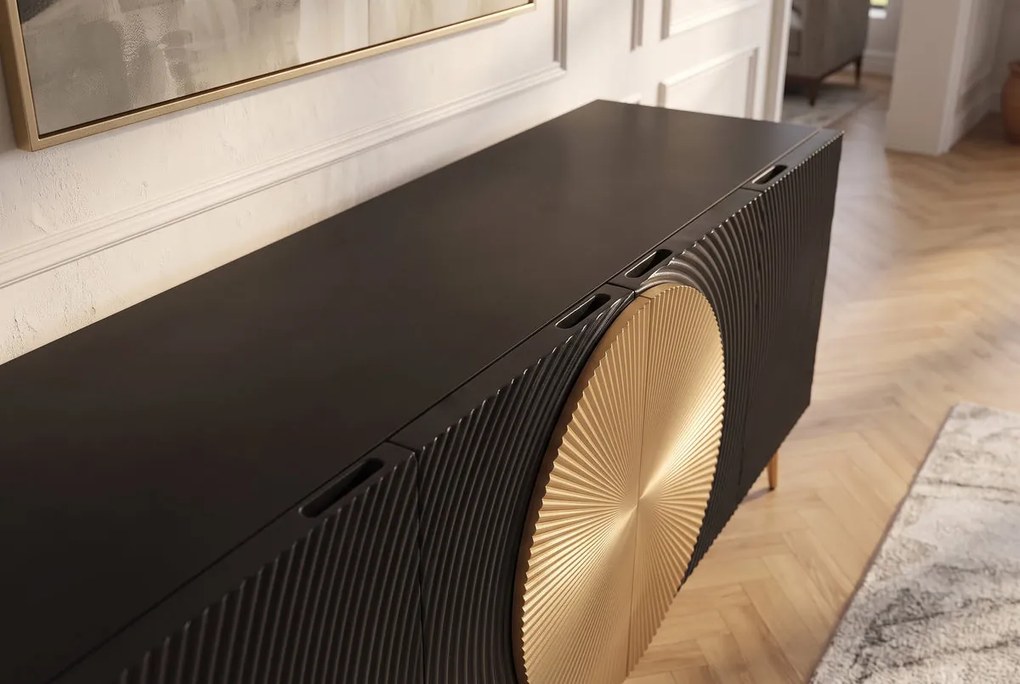 Komoda Solene 180 cm - černá/zlatá