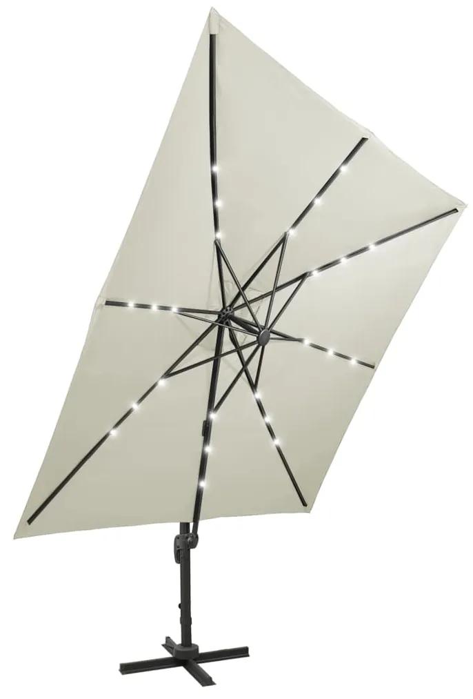 vidaXL Konzolový slunečník s tyčí a LED světly pískový 300 cm