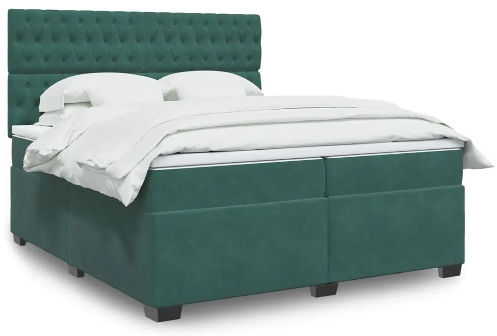 Box spring postel s matrací tmavě zelená 200x200 cm samet 3293311