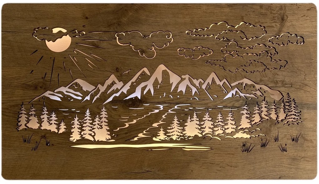 Li-Go "Hory" světelný obraz 230V 80x40cm provedení povrchu: dub světlý