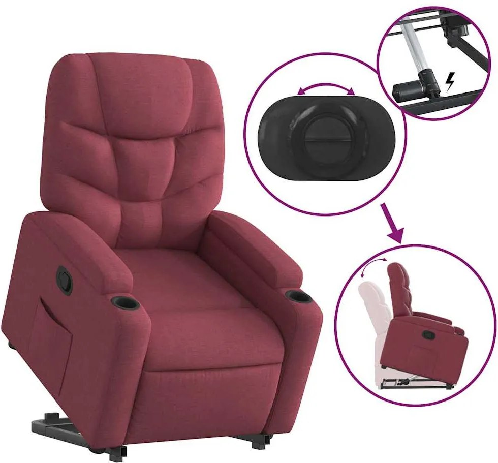 Zvedací polohovací křeslo vínové textil 3204599
