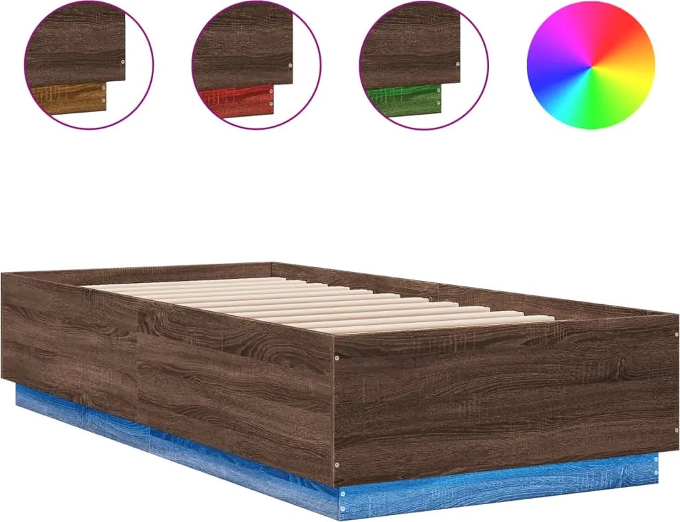 Rám postele s LED osvětlením hnědý dub 100 x 200 cm kompozit 3209631