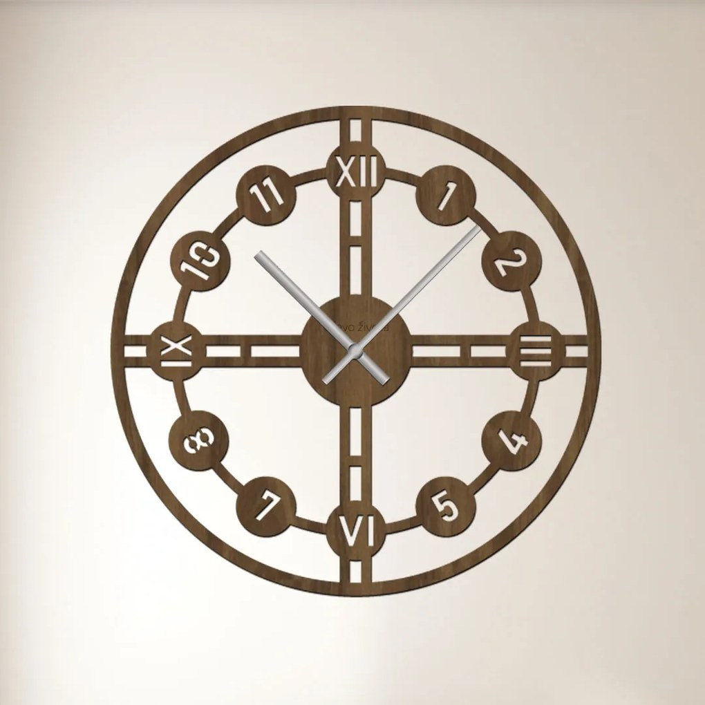 dřevo života Nástěnné hodiny CIRCLE Zvolte barvu dekoru: Horský dub, Zvolte velikost hodin (cm): 40x40, Barva ručiček: Černé