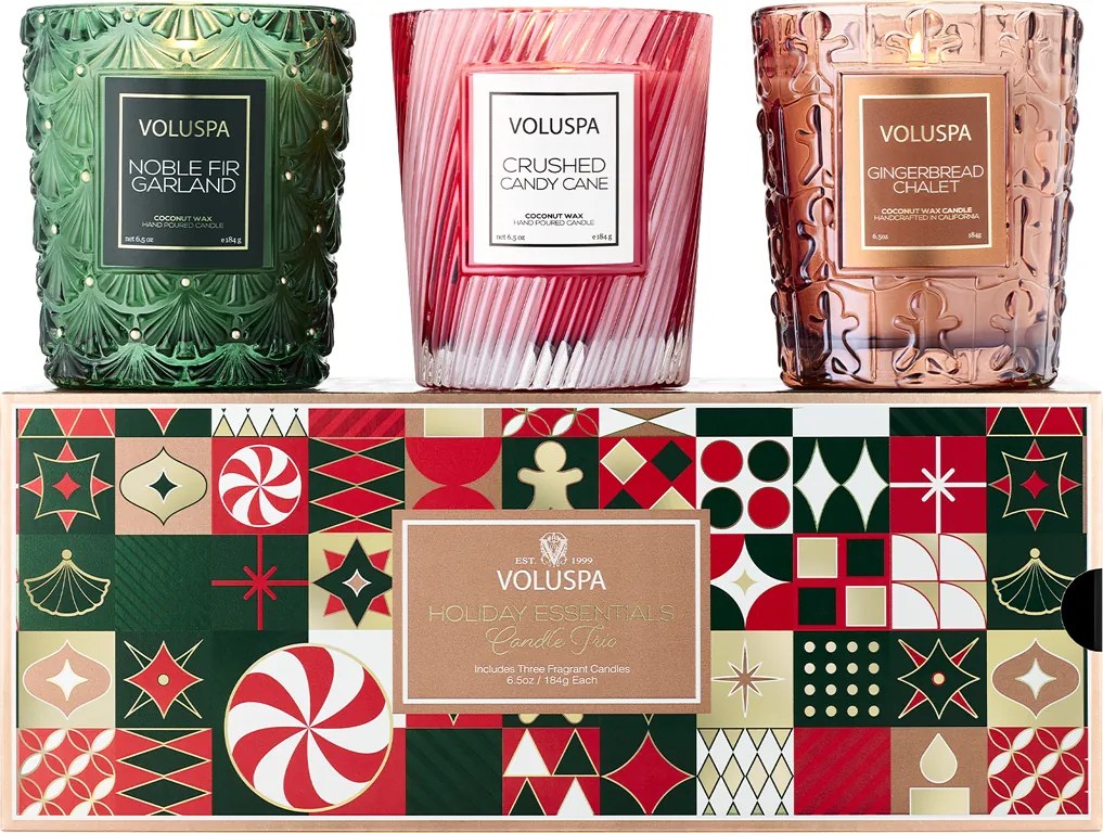 Voluspa dárková sada vánočních svíček Holiday Essentials Trio, 3x184 g