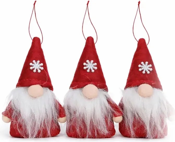 Sada vánočních ozdob trpaslíci 11 cm, červená, textil, balení 3 ks