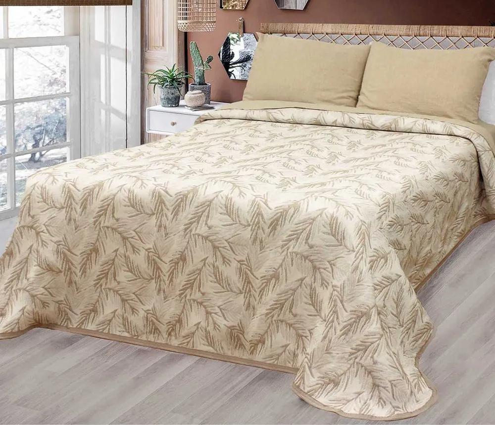Forbyt Přehoz na postel TROPICALIA béžový, tropické listy, 240x260cm, dvojlůžkový