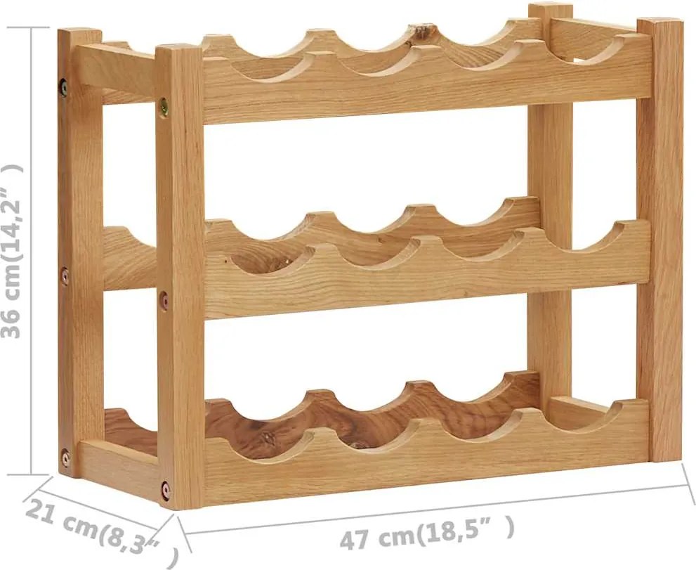 Stojan na víno na 12 lahví 47 x 21 x 36 cm masivní dubové dřevo 289202