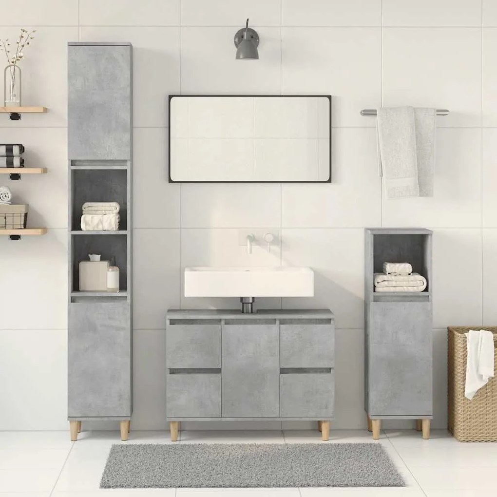 3dílný set koupelnového nábytku betonově šedý kompozitní dřevo 3324949