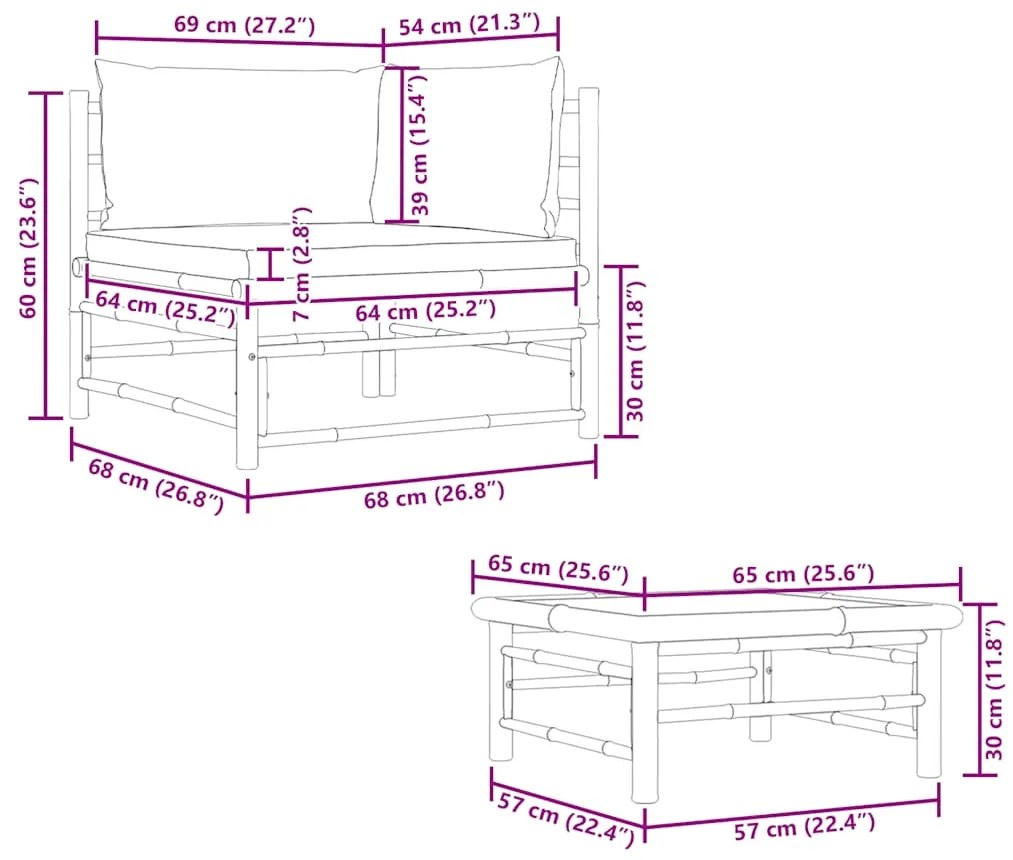 vidaXL Marketos 2dílná zahradní souprava s krémově bílými poduškami bambus