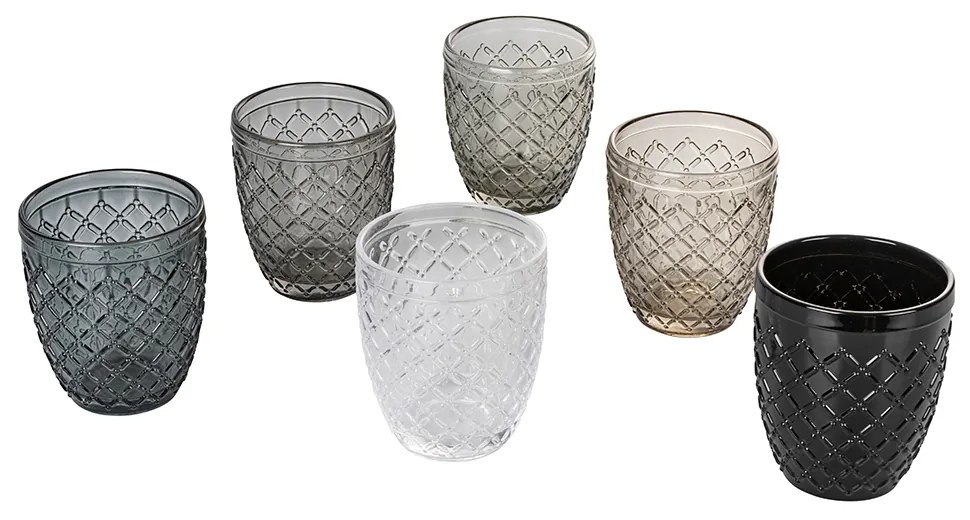 VILLA D’ESTE HOME TIVOLI Set sklenic na vodu Castle Stones 6 kusů, kávové odstíny, dekorované sklo, 275 ml