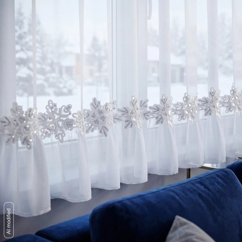 VÁNOČNÍ ZÁCLONA NA PÁSCE FLAKE 350X160 CM BÍLÁ