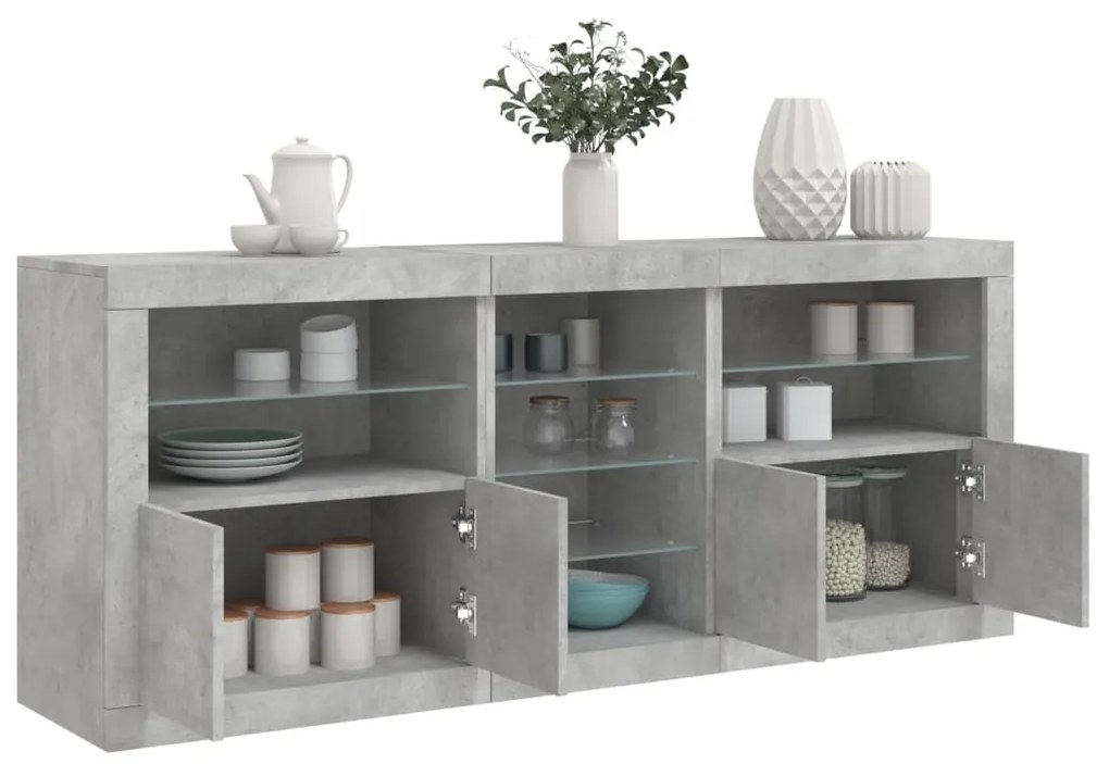 Příborník s LED osvětlením betonově šedý 181,5 x 37 x 67 cm 3209040