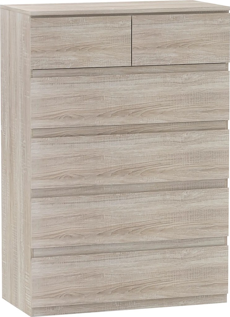 HOMCOM Komoda se 6 šuplíky s minimalistickým designem bez úchytek - 80 x 39 x 115 cm - Přírodní dřevo
