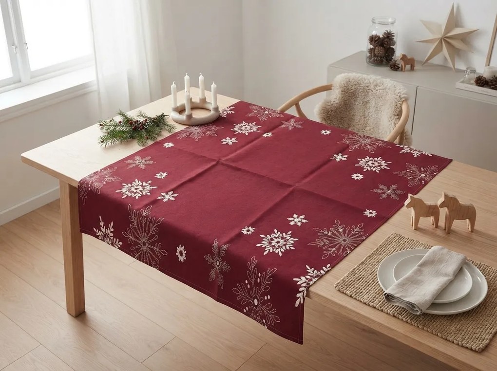 Vánoční ubrus SNOWFALL 85x85 cm, vínový