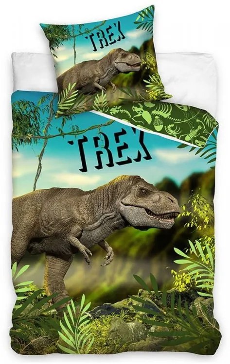 Carbotex Dětské bavlněné povlečení – T-Rex v pralese 140x200/70x90 cm