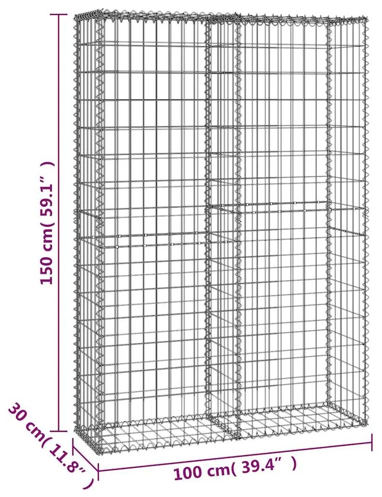 vidaXL Marketos Gabionový koš s víky z pozinkovaného drátu 150 x 100 x 30 cm