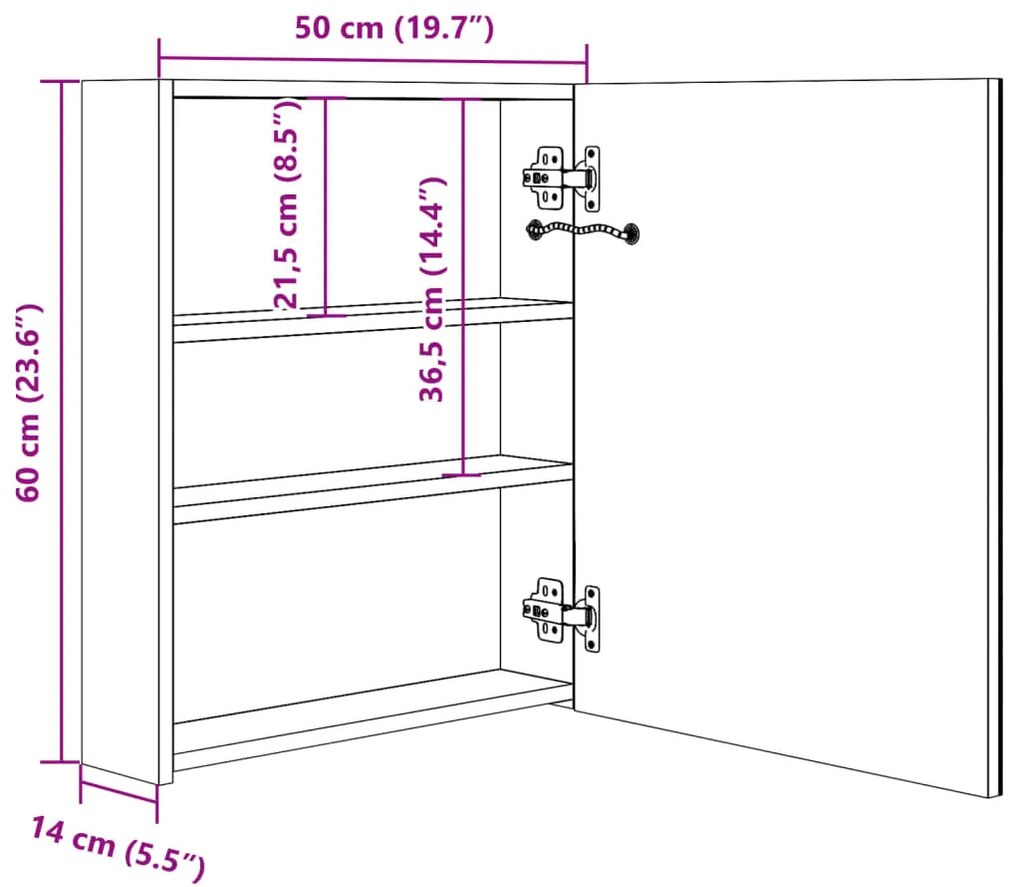 vidaXL Marketos LED koupelnová skříňka se zrcadlem antracitová 50 x 14 x 60 cm