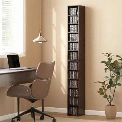 HOMCOM 2dílná sada sloupových regálů, úložný prostor na CD a DVD, 12 přihrádek, 21 x 22,5 x 88,5 cm, kapacita 204 CD, hnědá