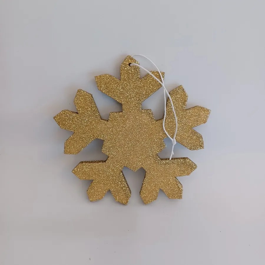 Vánoční ozdoba vločka I, pr. 15 cm, zlatá, překližka, venkovní