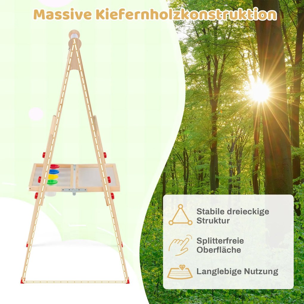 Costway Dřevěný umělecký stojan pro děti 3-in-1 Skládací oboustranný magnetický