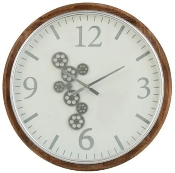 Velké nástěnné hodiny s dřevěným rámem a ozubenými kolečky Laudine L - Ø 75*6 cm