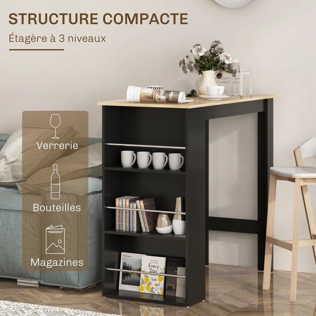 HOMCOM Vysoký Barový Stolek - rozměry 112D x 57Š x 106V cm - 3 police - černý