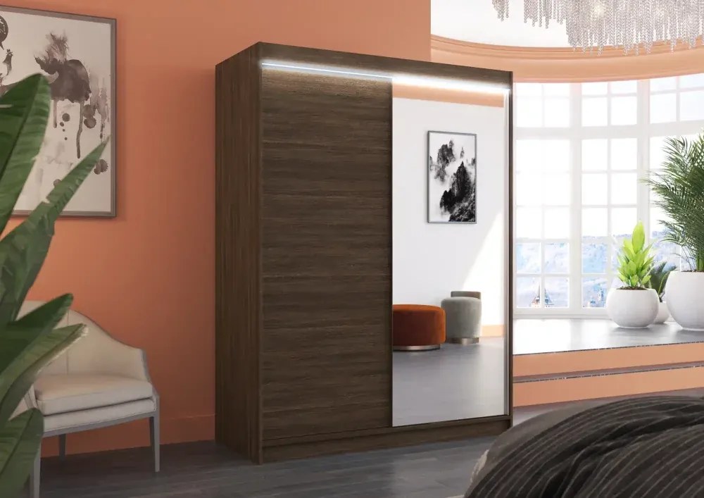Posuvná skříň se zrcadlem a LED osvětlením JORDI 150