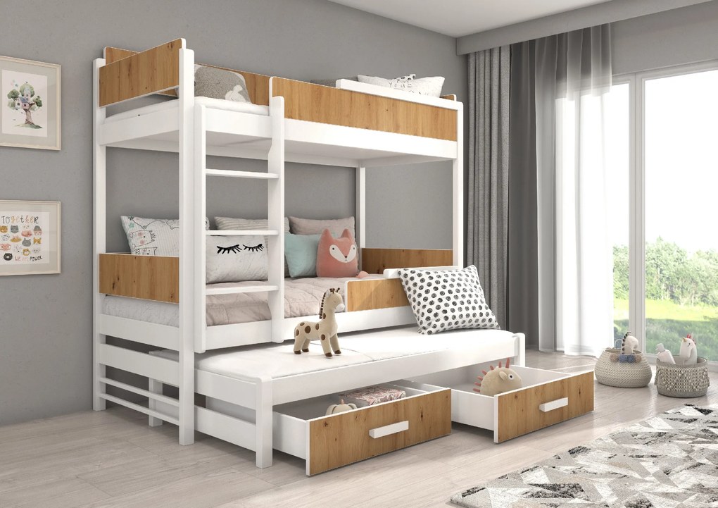 ADRK Furniture Patrová třílůžková postel s matracemi QUEEN 200x90 CH-QUE-W_AR-M-200