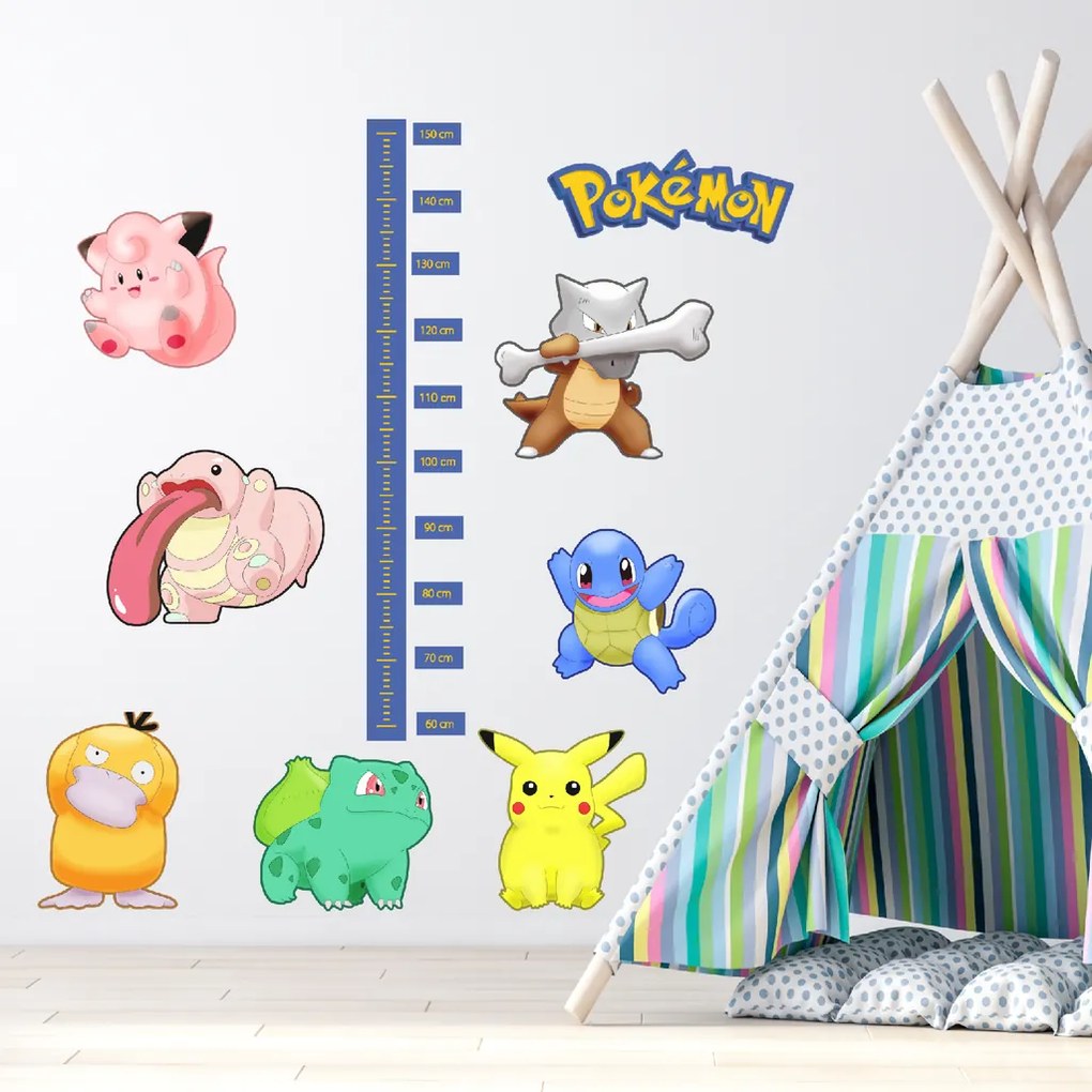 PIPPER. Textilní samolepka na zeď "Dětský metr - Pokemón"