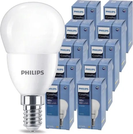 10x LED žárovka PHILIPS E14 7W – studená barva 6500K 230V CorePro