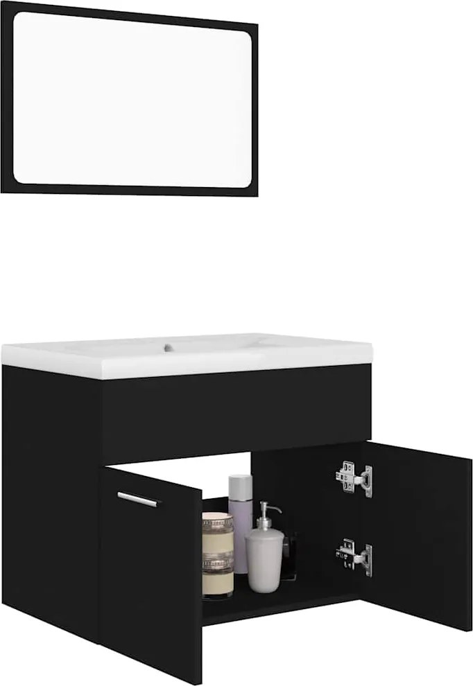 Set koupelnového nábytku černý dřevotříska 3070866