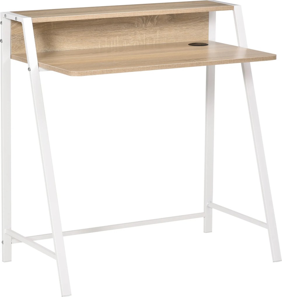 Psací stůl HOMCOM Moderní počítačový stůl s úložným prostorem a kabelovou zásuvkou Kovový rám bílý dub 84x45x85cm pro domácí kancelář a pracovnu | Ao…